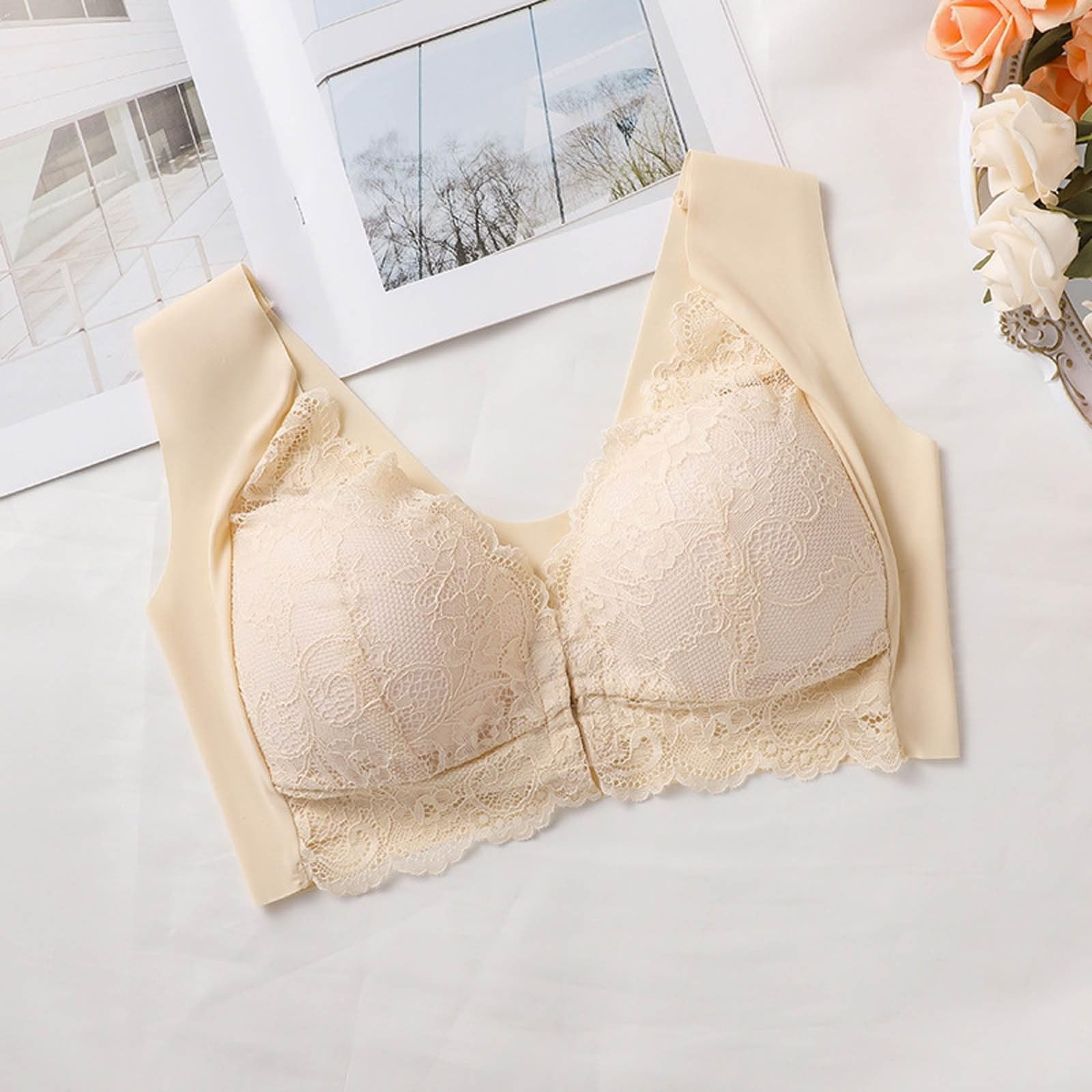 Beige Bra Bras for Women Lace Loose V Neck Bras Full Coverage No ...