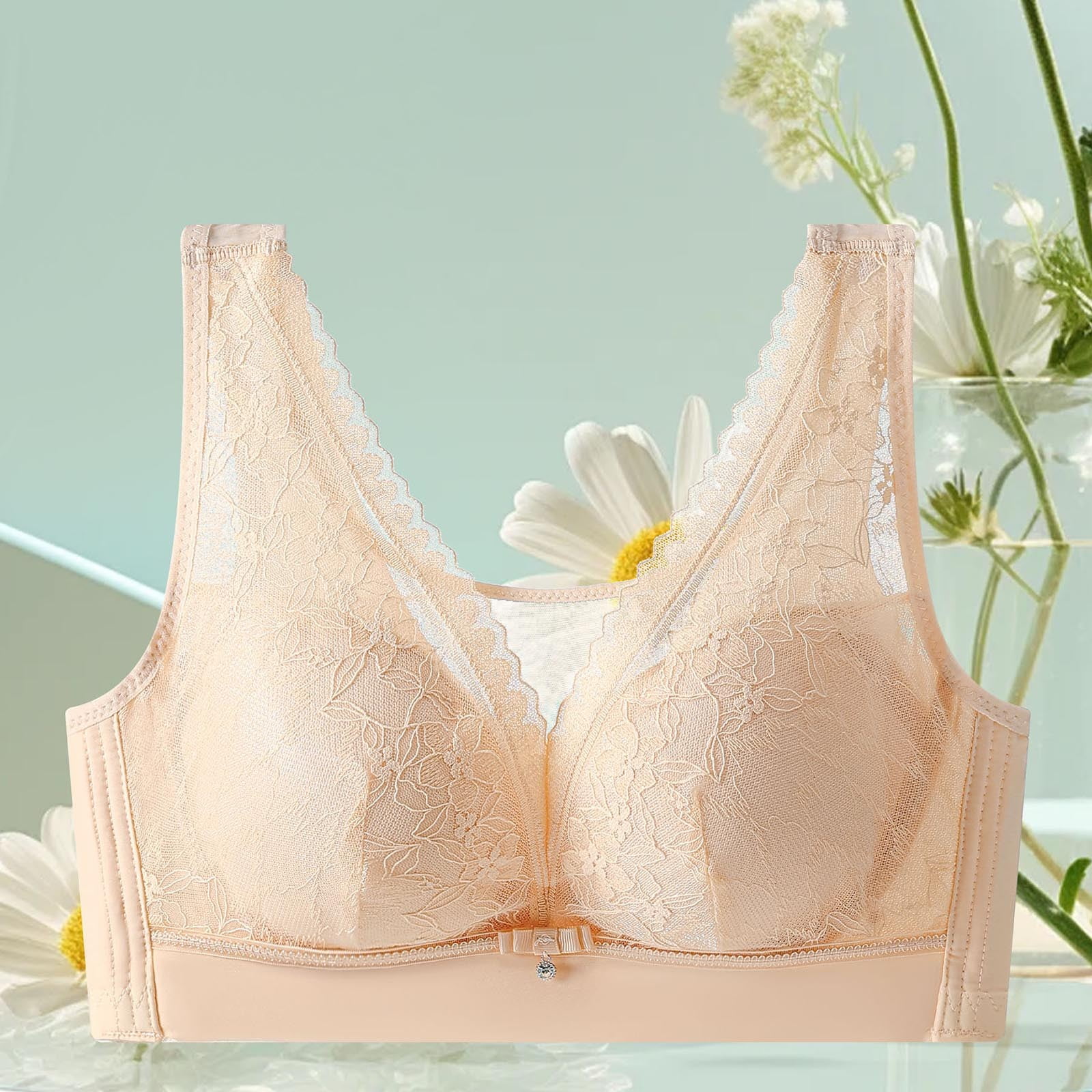 Beige Bra Women's Fashionable and Casual Lace Adjustable Bra Anti ...