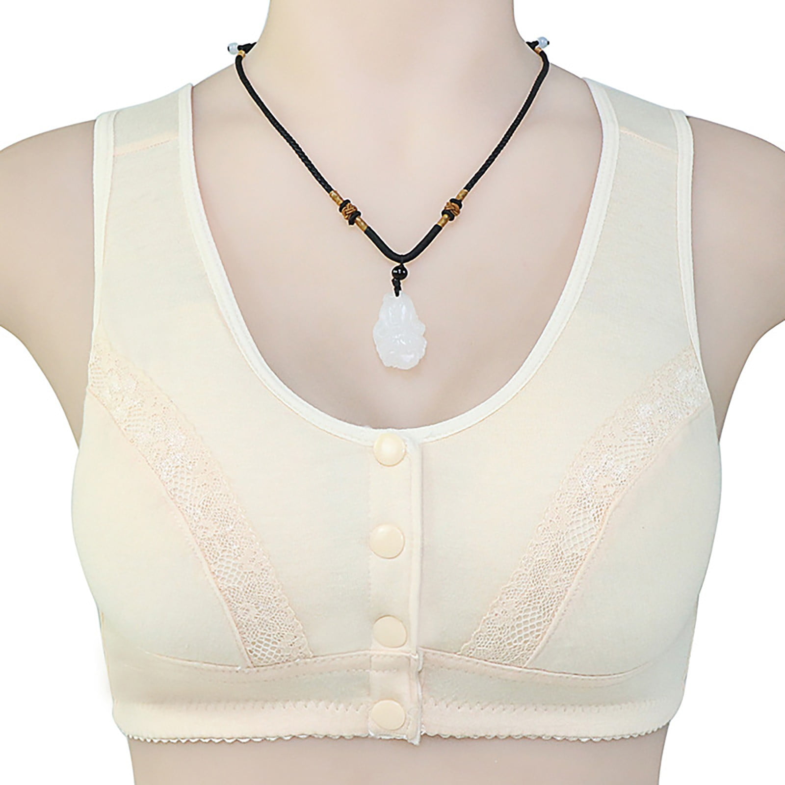 Beige Bra Women's Soft Cotton Lace Flower Plus Size Without Ring Vest ...