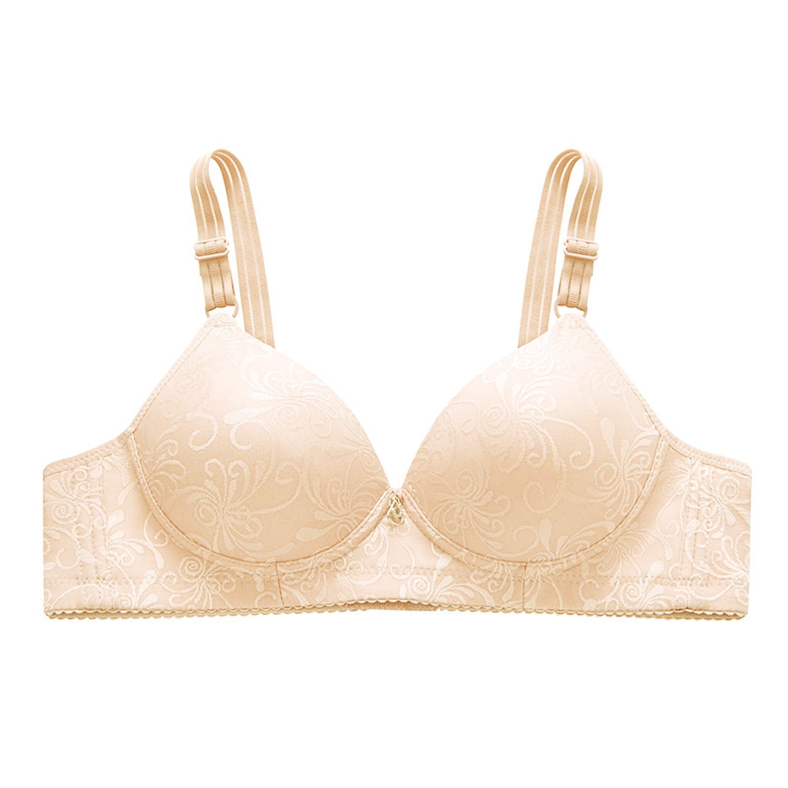 Beige Bra Womens Daily Solid Gathered Bra Straps Breast Cup Underwear ...