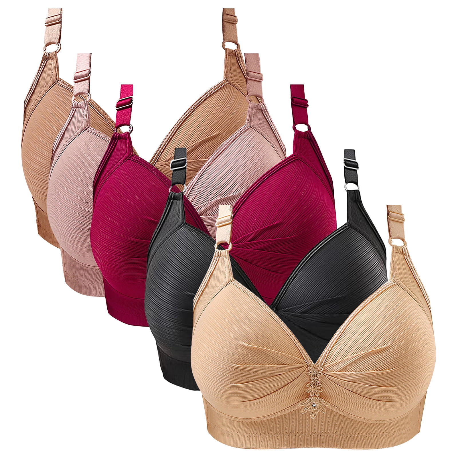 Beige Bras for Women Lace Back Button Shaping Cup Adjustable Shoulder ...