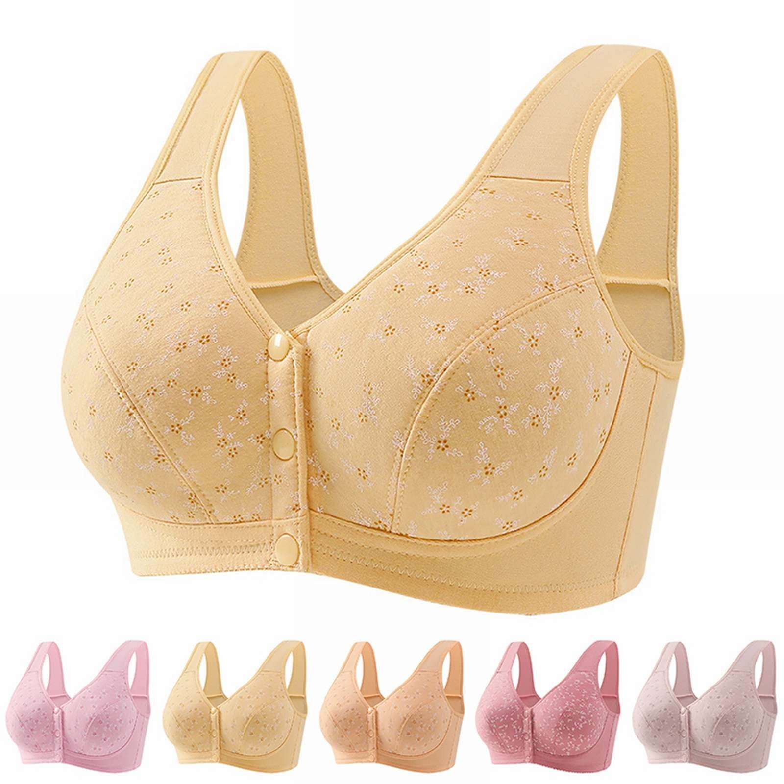 Beige Bras for Women Lace Front Button Shaping Cup Adjustable Shoulder ...