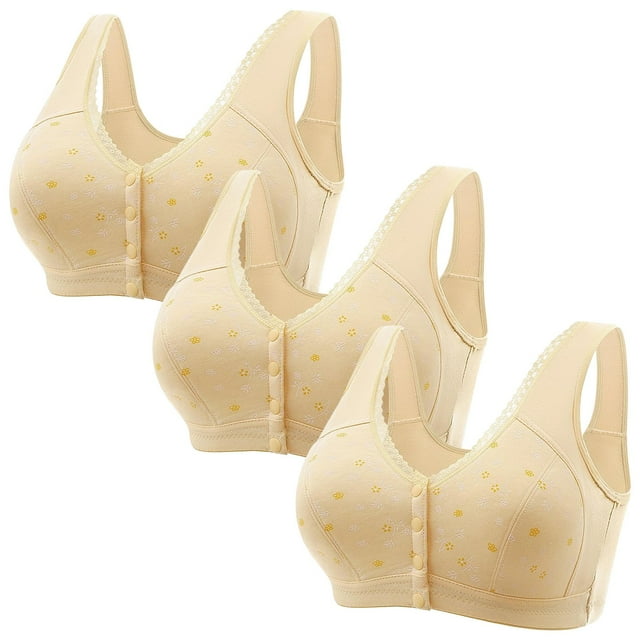 Beige Bras for Women Lace Front Button Shaping Cup Adjustable Shoulder ...