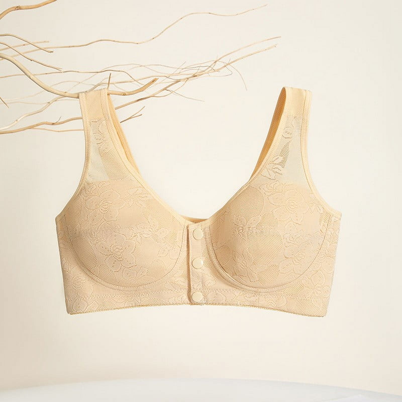 Beige Bras for Women's Button Snap Front Sports Bra Wireless Post Bra ...