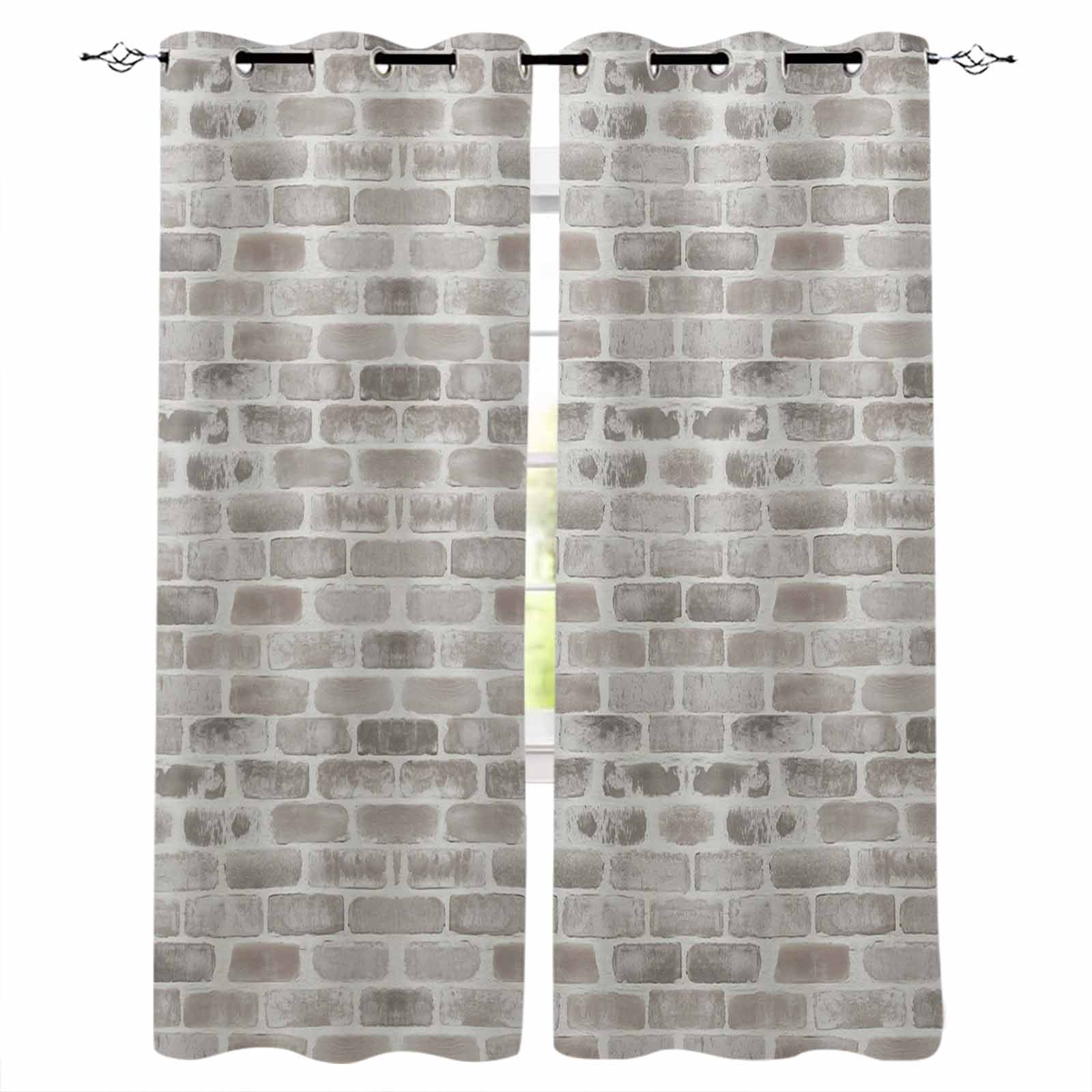 Beige Brick Wall Blackout Curtains for Bedroom, Retro Country Stone ...