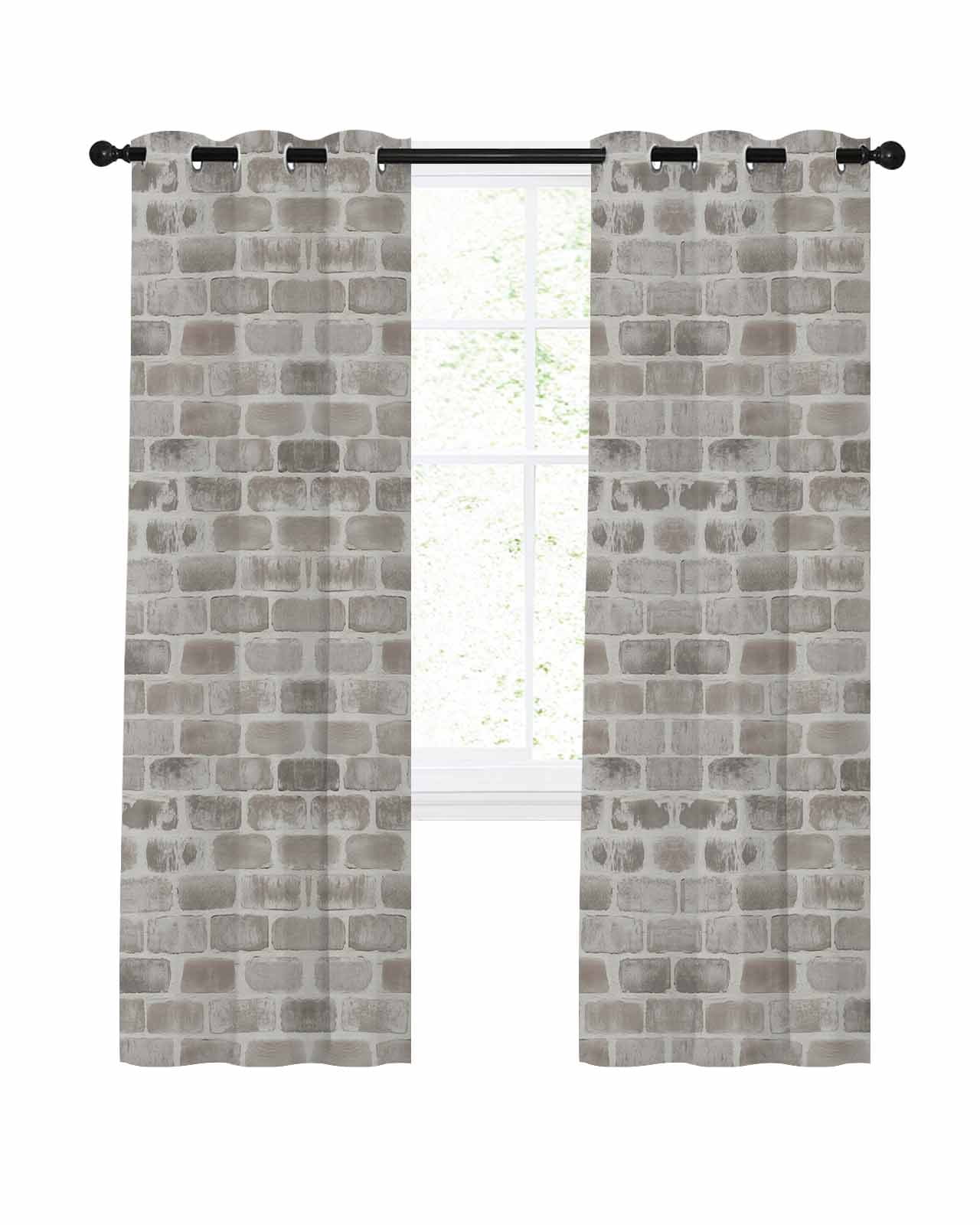 Beige Brick Wall Blackout Curtains, Light Blocking Print Window ...
