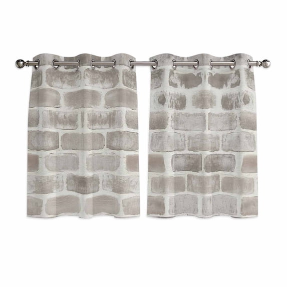 Beige Brick Wall Kitchen Curtains Window Panels, Retro Country Stone ...