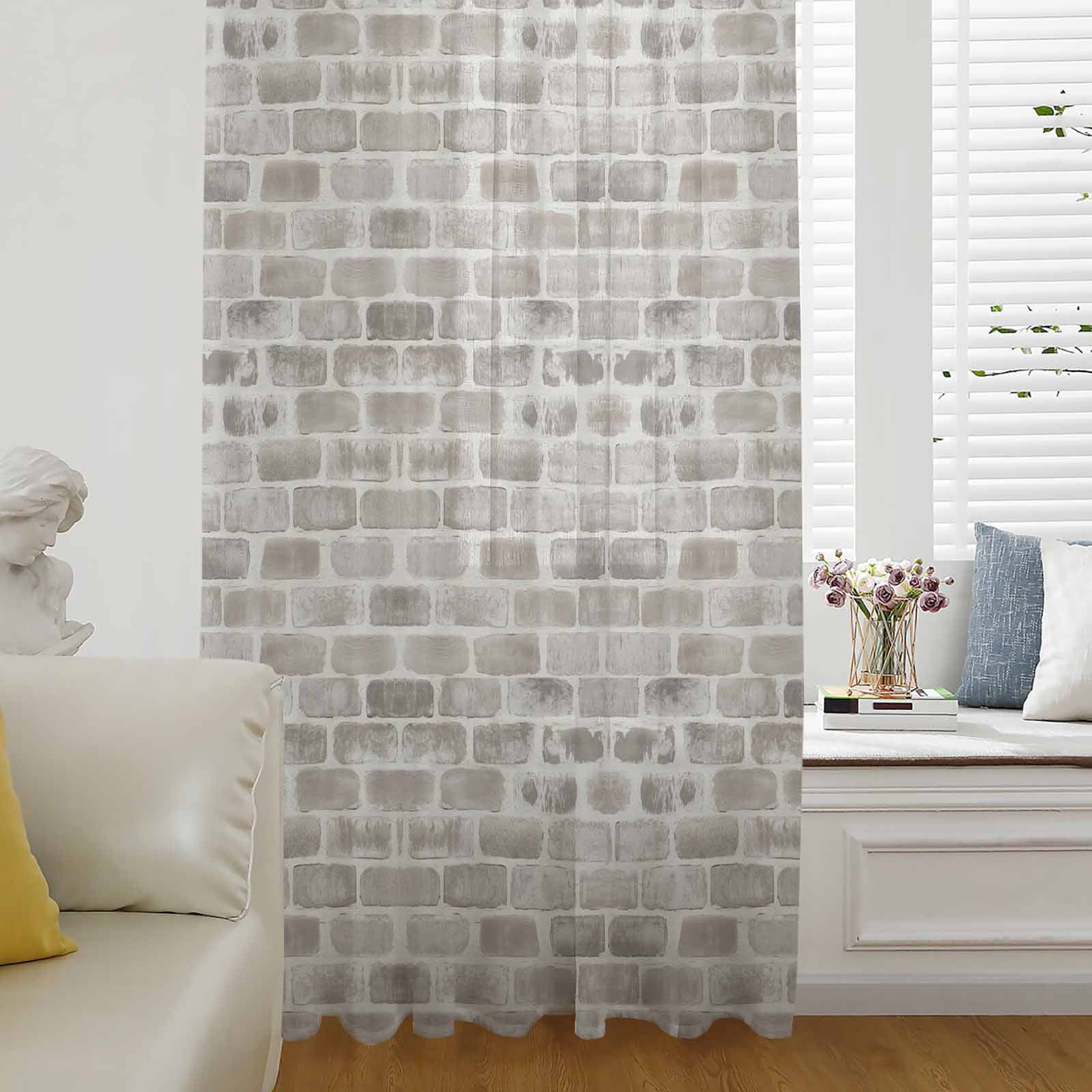 Beige Brick Wall Sheer Curtains 54 Inches Long for Living Room/Bedroom ...