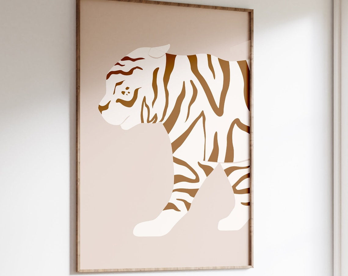 Beige Brown 70S Tiger Wall Print - Abstract Tiger, Aesthetic Tiger ...