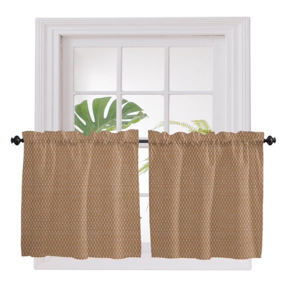 Beige Brown Abstract Art 2 Panel Kitchen Curtains for Small Windows ...