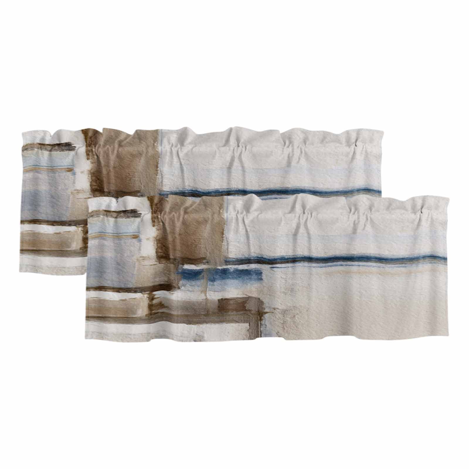 Beige Brown Blue Valances for Windows, Decorative Rod Pocket Window ...