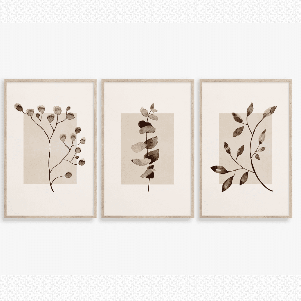 Beige Brown Botanical Neutral Gallery Boho Poster Set , Stretched ...