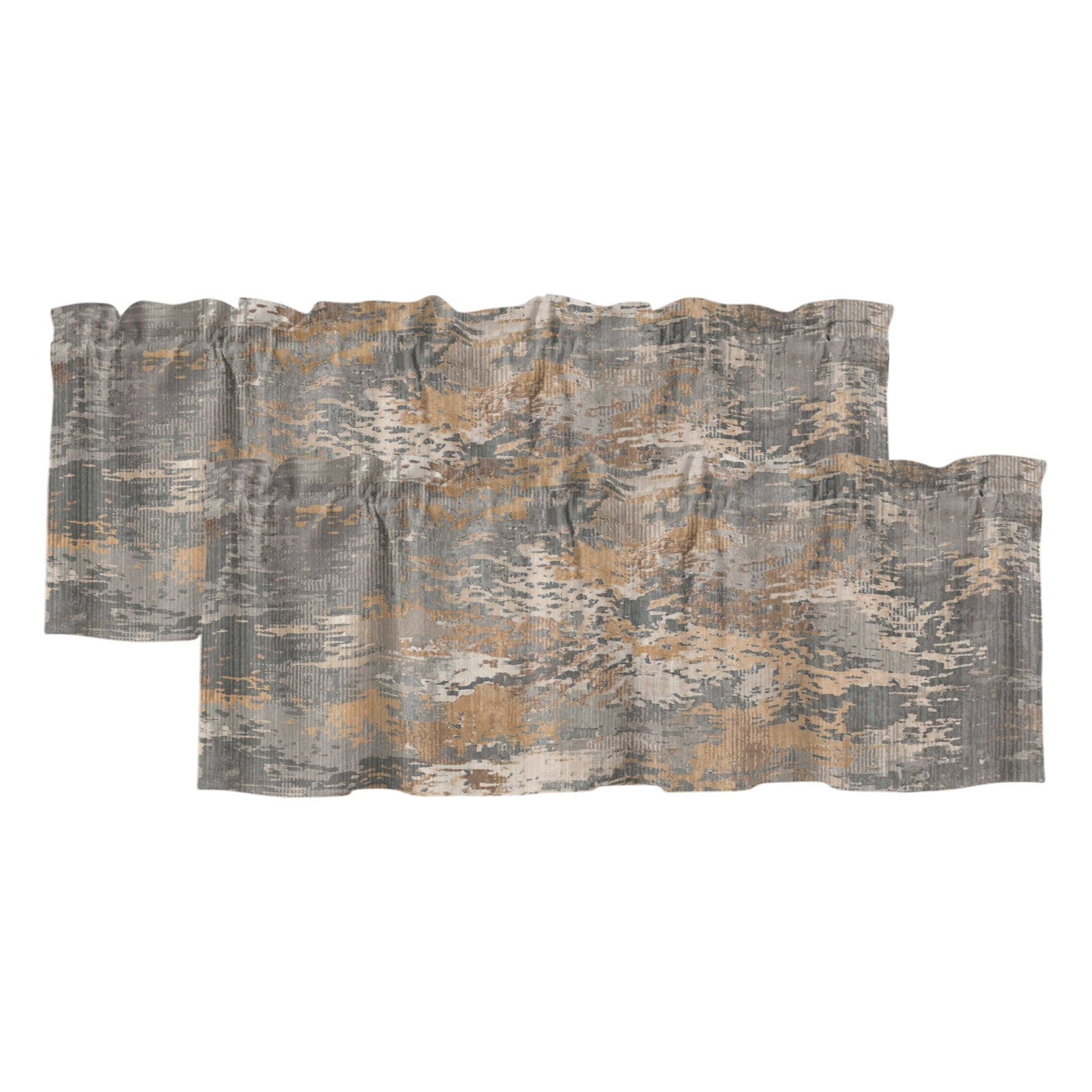 Beige Brown Copper Rust 2 Panels Kitchen Valance, Abstract Vintage ...