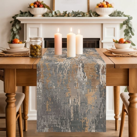 Beige Brown Copper Rust Dining Table Runner, Abstract Vintage ...