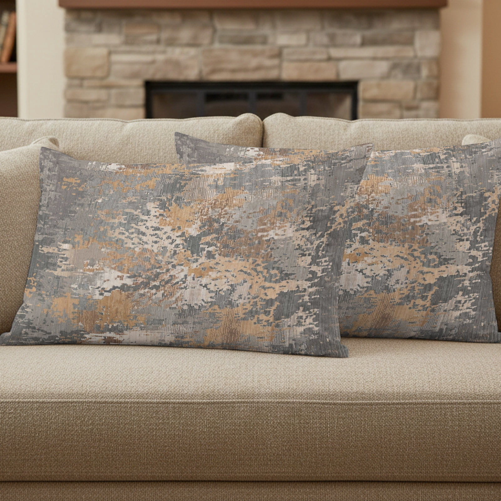 Beige Brown Copper Rust Pillow Covers Set of 2, Abstract Vintage ...