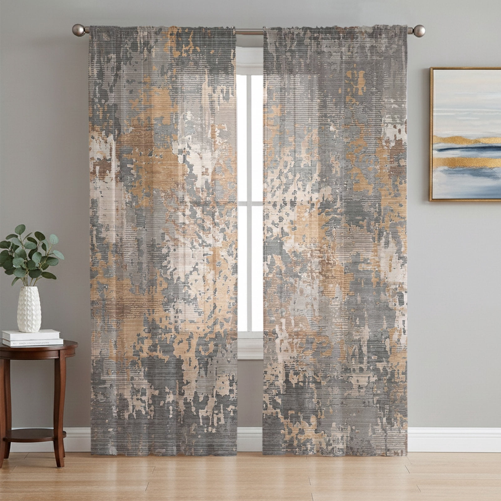 Beige Brown Copper Rust Sheer Curtains for Living Room Bedroom ...