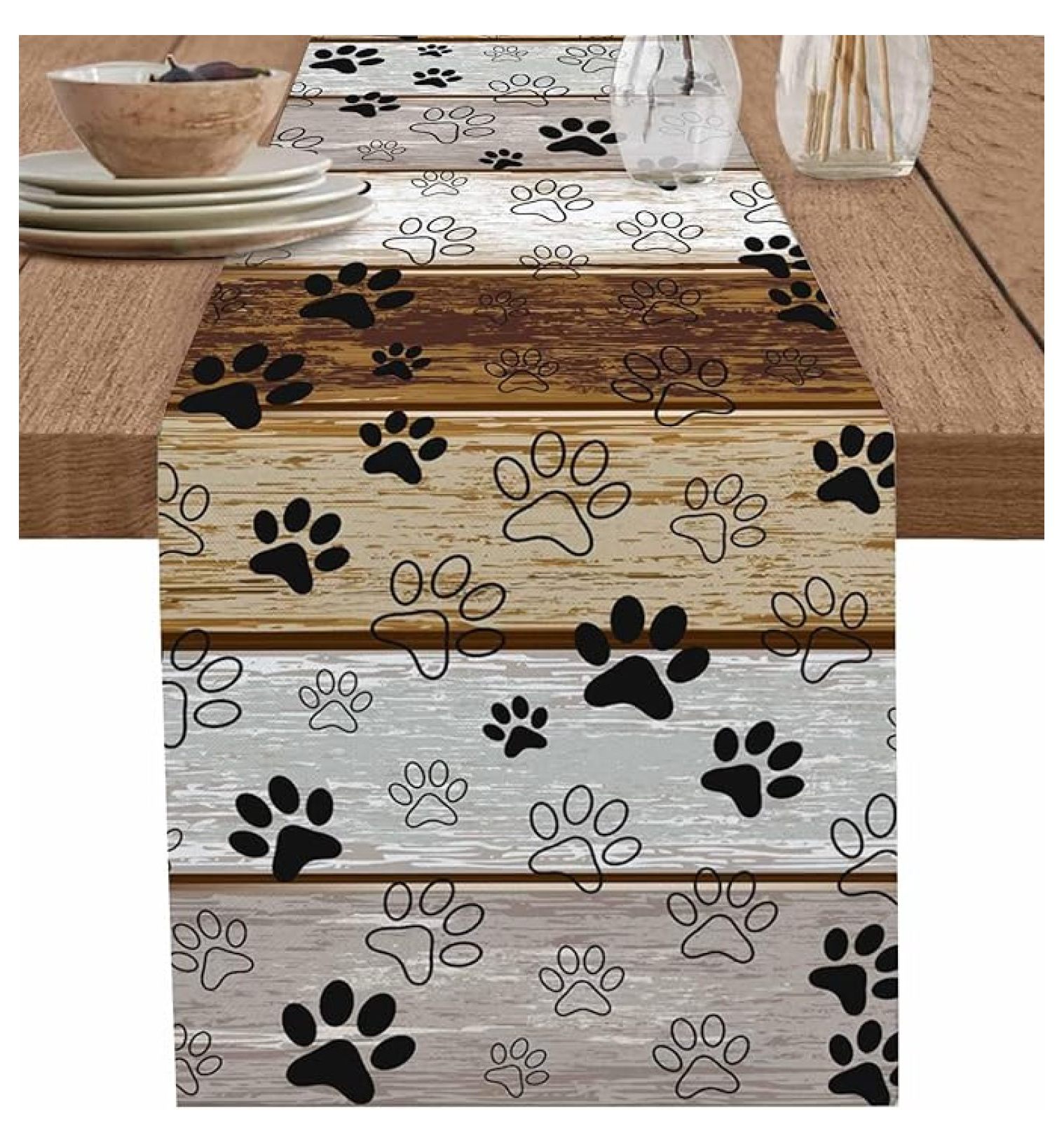 Beige Brown Dog Paw Prints Table Runner - 72 Inch Long Country ...