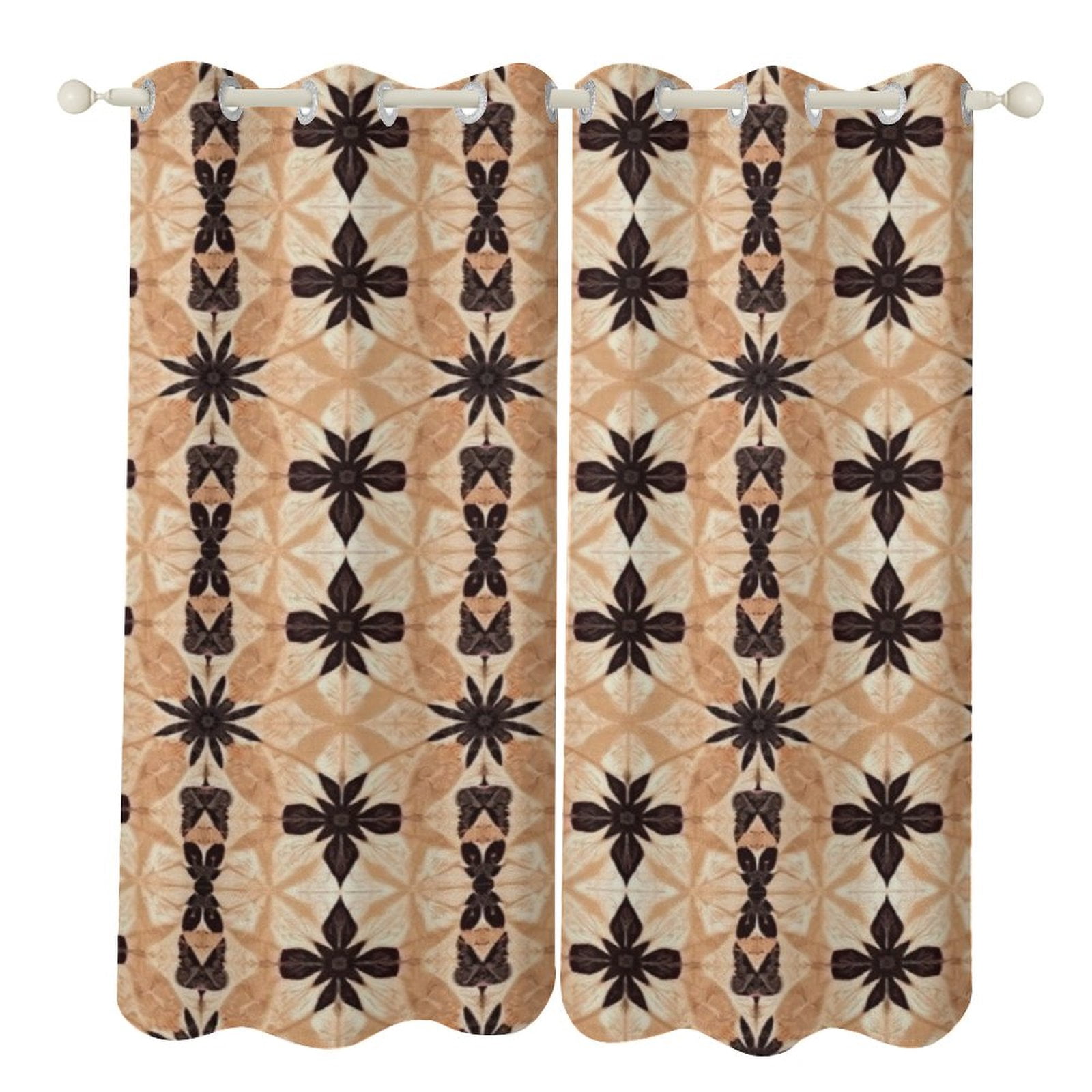 Beige Brown Floral Geometric Pattern Design 2 Pieces Window Drape ...
