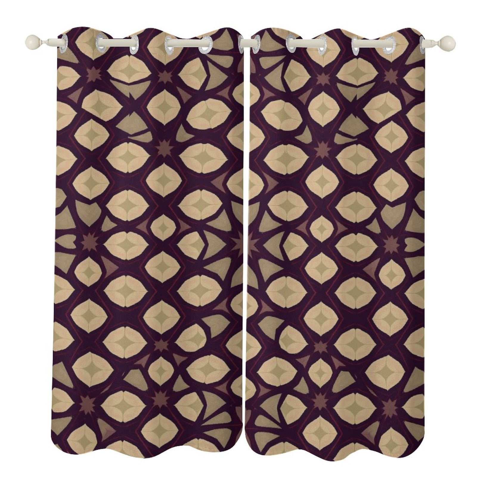 Beige Brown Geometric Seamless Pattern 2 Pieces Window Drape Curtain ...