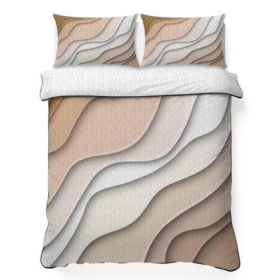Beige Brown Gradient Wave Ripple 3 Pieces Quilt Set,1 Quilt with 2 ...