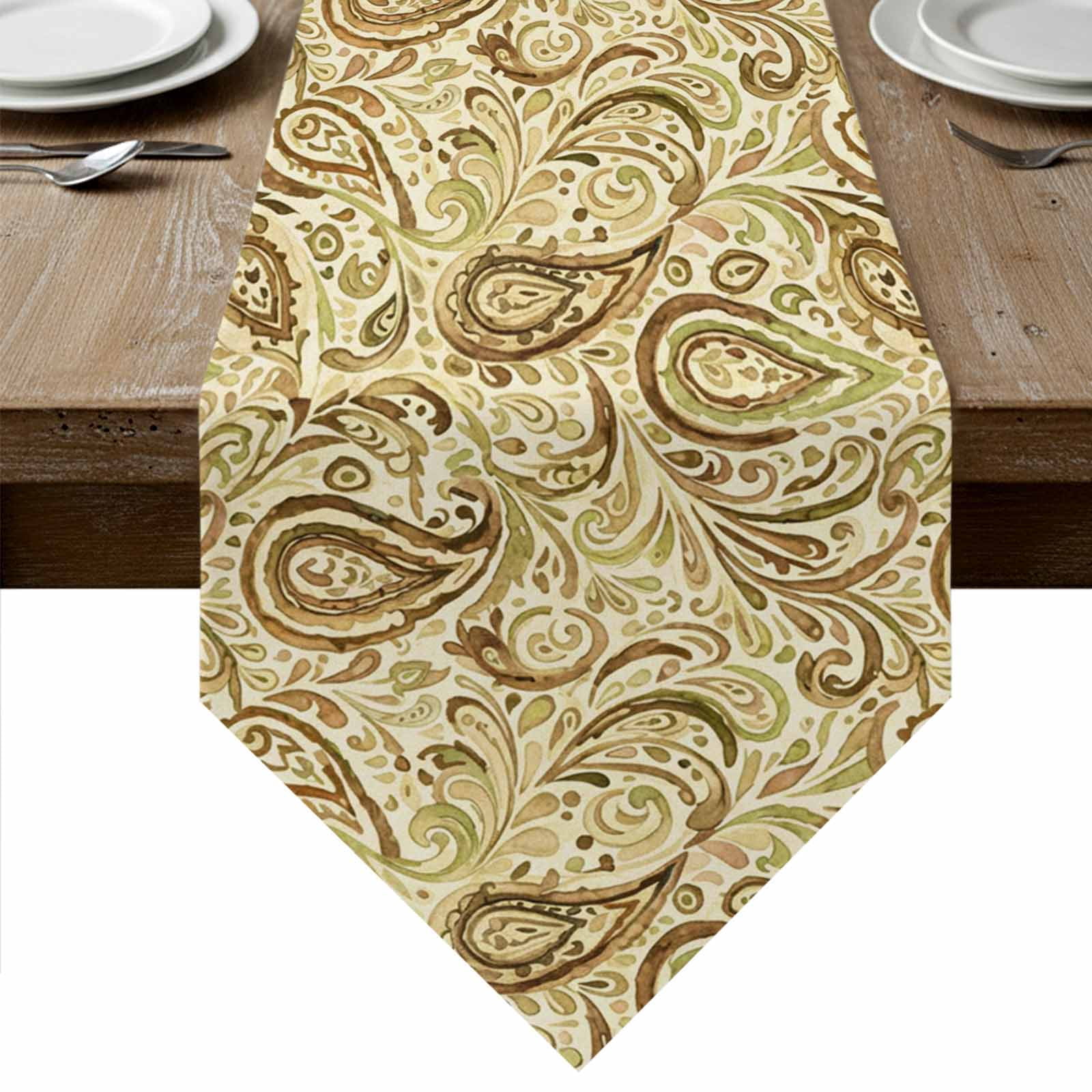 Beige Brown Green Table Runner Linen Burlap Table Runner 72 Inches Long ...