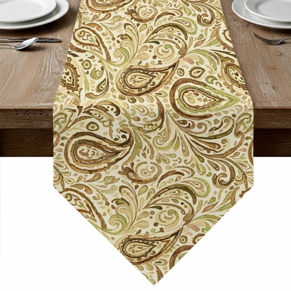 Beige Brown Green Table Runner Linen Burlap Table Runner 72 Inches Long ...