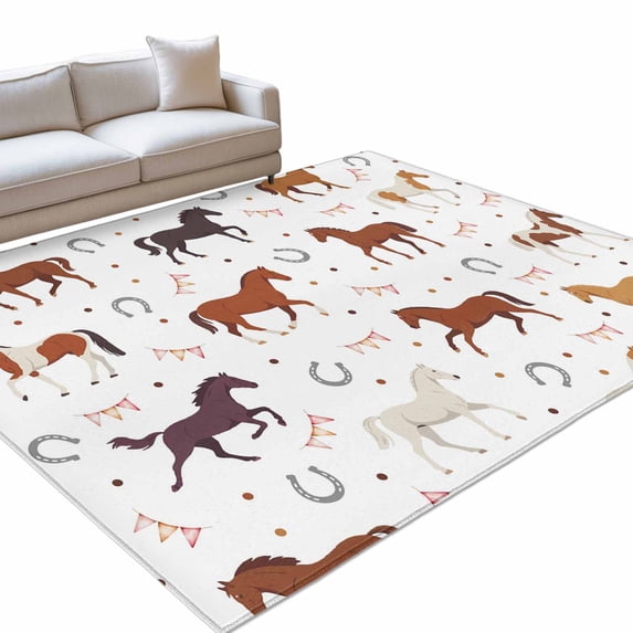 Beige Brown Horses Washable Rug 3x5 Area Rug for Living Room Bedroom ...
