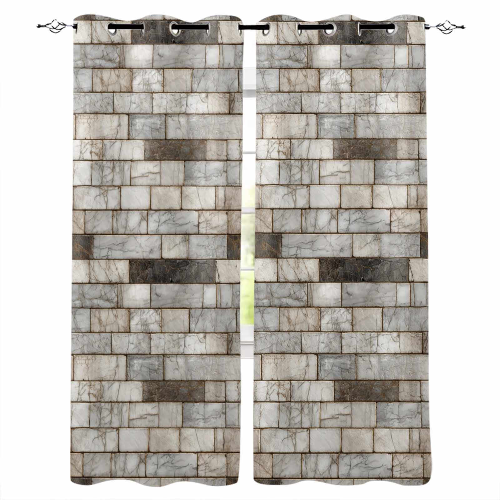 Beige Brown Marble Blackout Curtains for Bedroom, Simple Vintage Brick ...