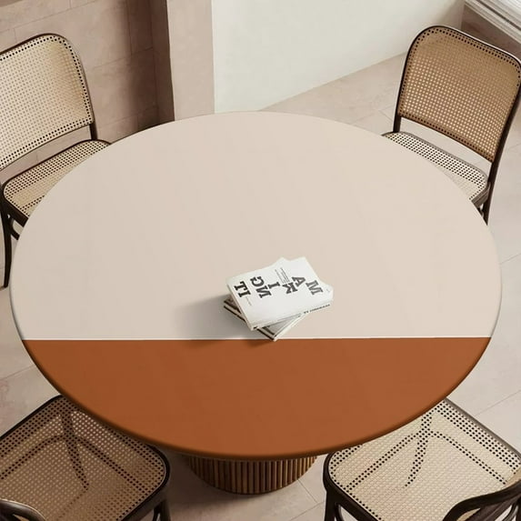 Beige Brown Minimalist Artwork Design Round Table Cover Kitchen Printed ...
