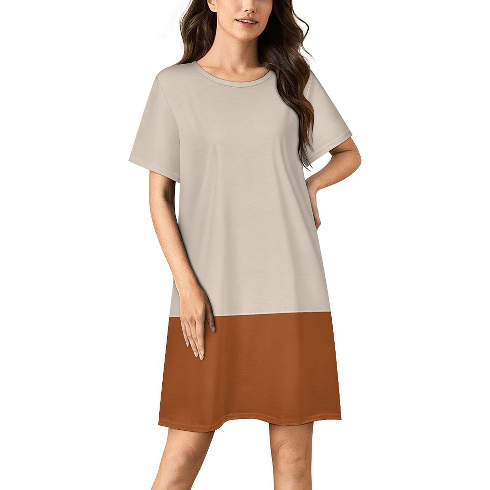 Beige Brown Minimalist Artwork Design Women Nightgown Sleepwear Short ...