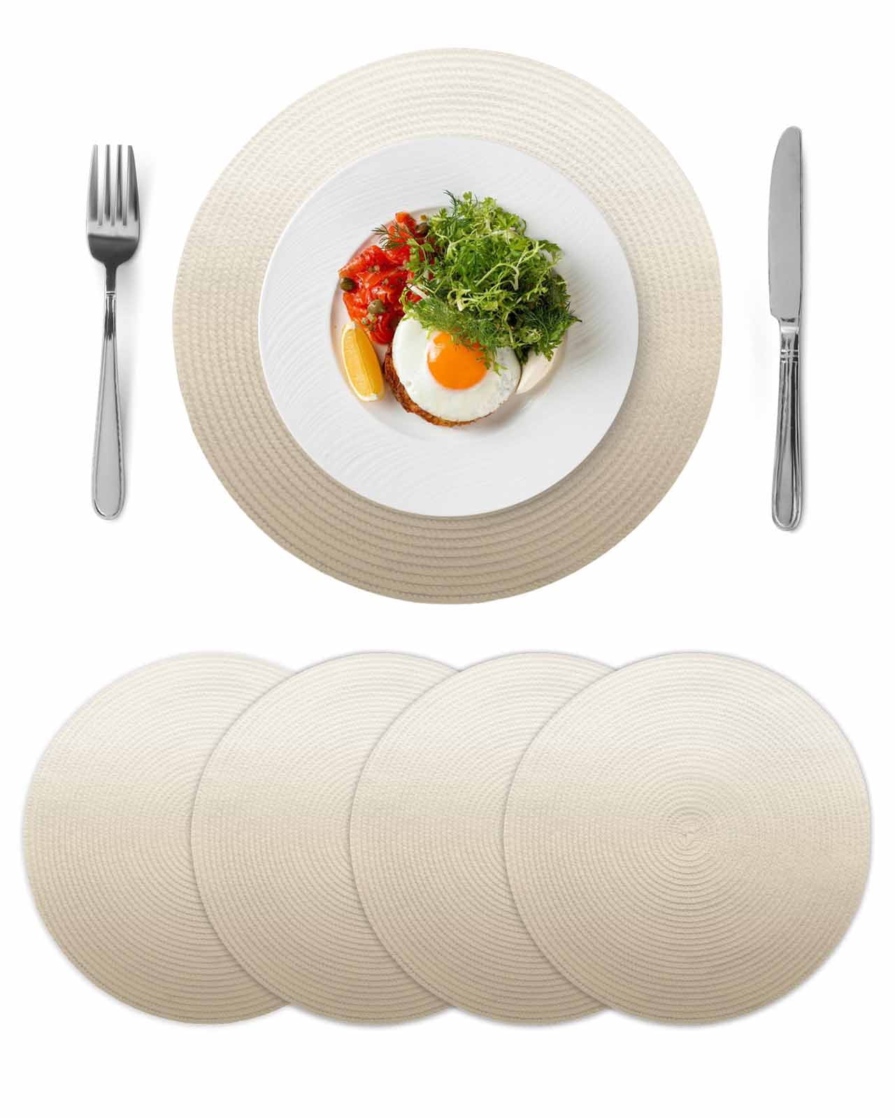 Beige Brown Ombre Round 15 Inch Placemats Set of 4, Modern Abstract Art ...