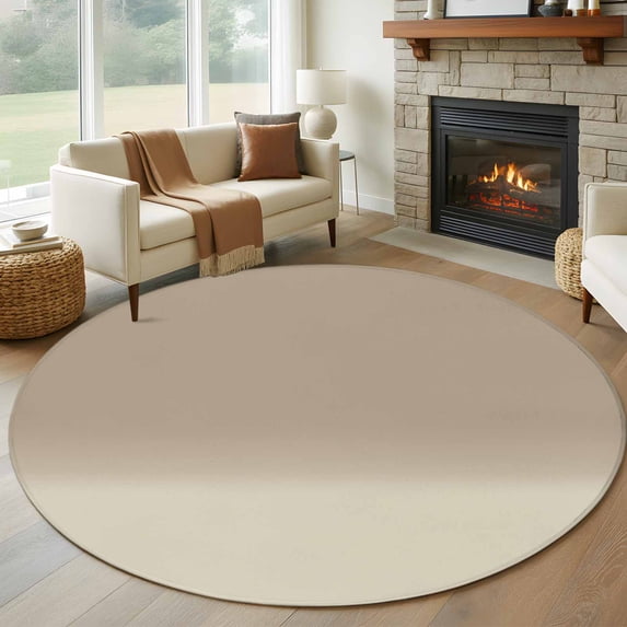 Beige Brown Ombre Round Area Rug 5 FT, Non Slip Bedroom Rugs, Abstract ...