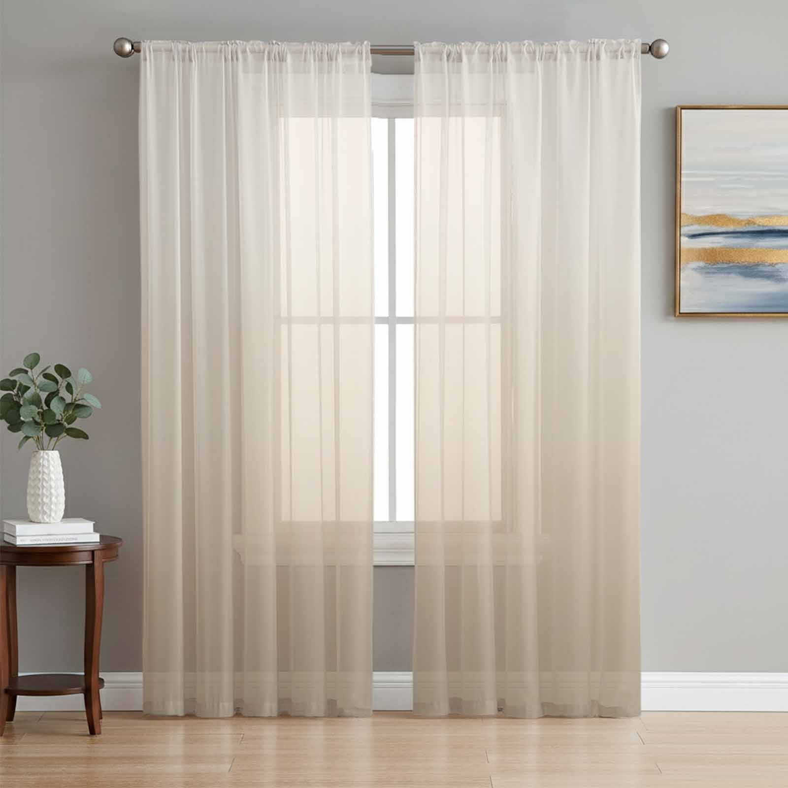 Beige Brown Ombre Semi Sheer Curtains 96 Inch Length 2 Panels Set ...