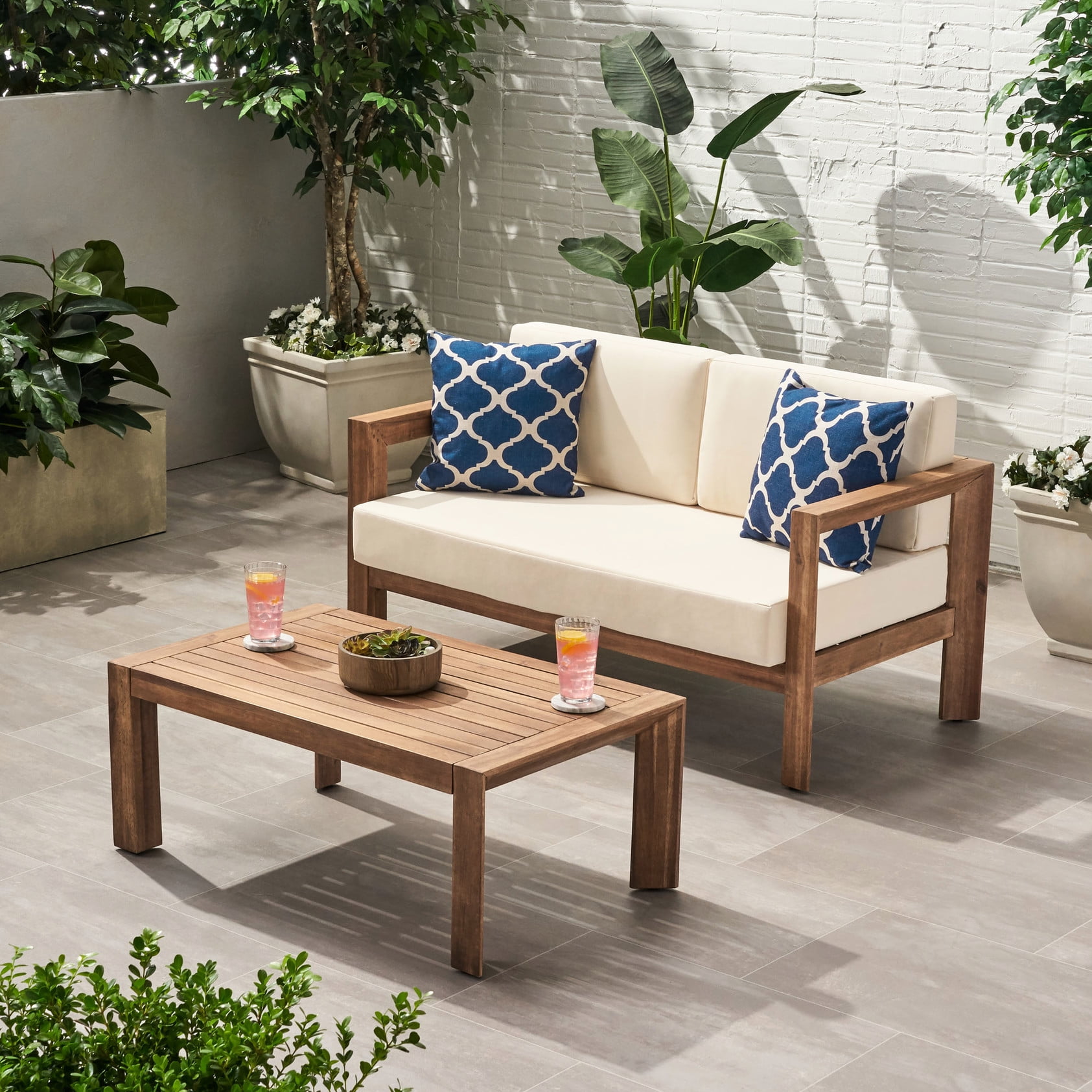Beige Brown Outdoor Set, 53.5 in Package Depth | Durable Hardwood ...