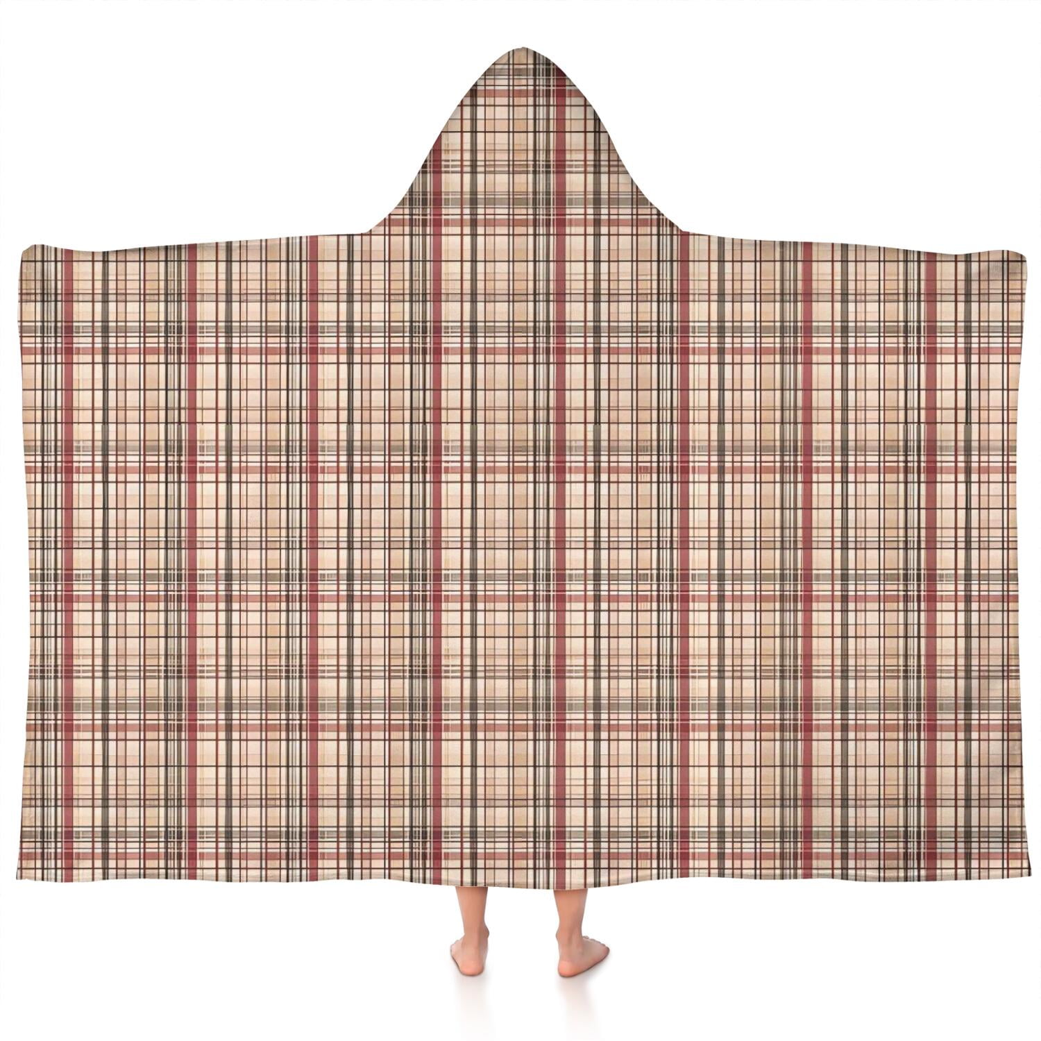 Beige Brown and Red Checkered Pattern Hooded Bath Towel，60"x35" for ...