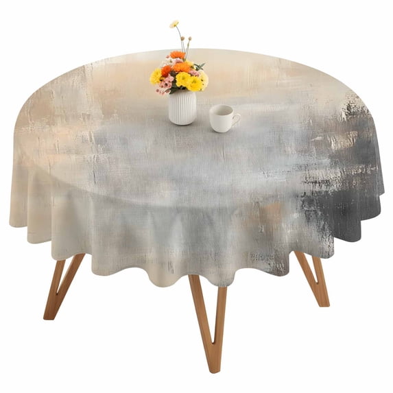 Beige Brown Round Tablecloth 54 inches Geometric Abstract Art Oil ...