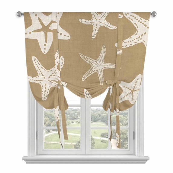 Beige Brown Starfish Coastal Tie Up Curtains for Window, Insulated ...