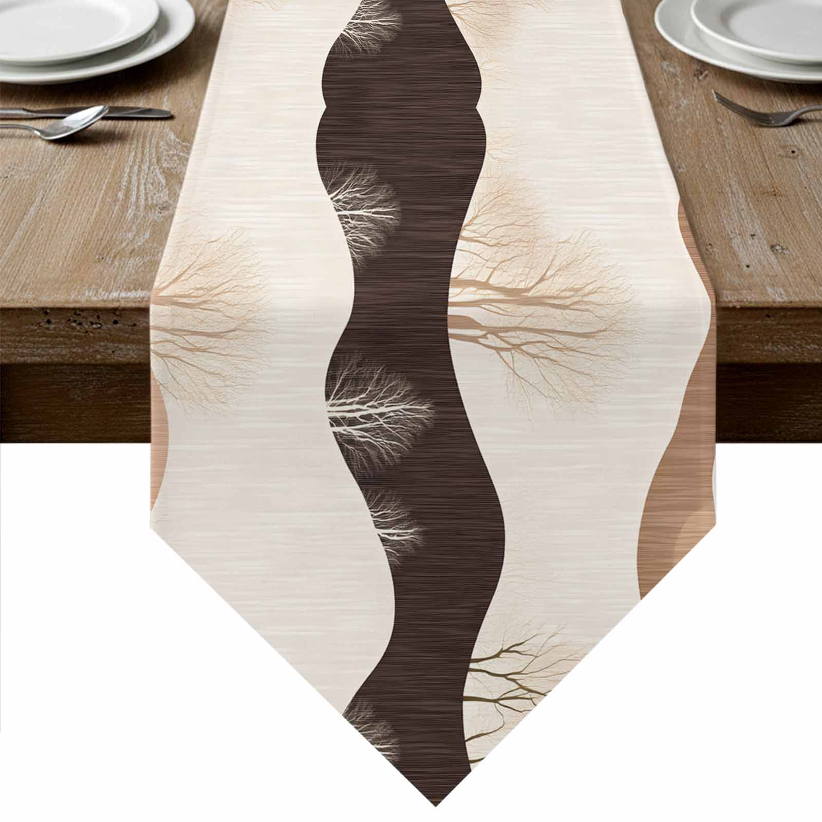 Beige Brown Stripe Table Runner Linen Burlap Table Runner 108 Inches ...