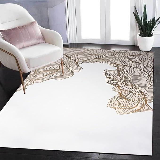 Beige Brown Striped Pattern Area Rugs Non-Shedding Modern Abstract Rug ...