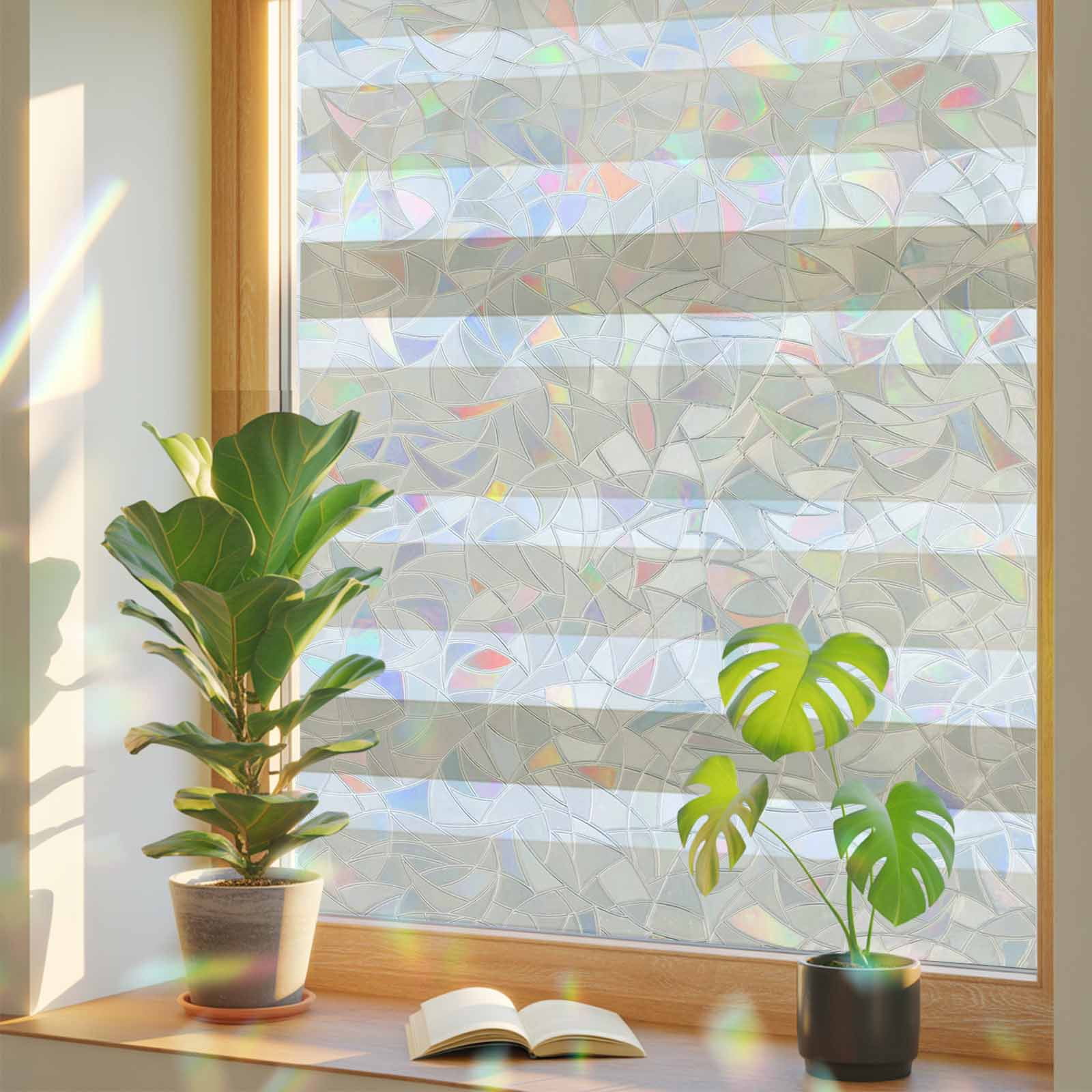 Beige Brown Striped Privacy Window Film, Decorative Stained Glass ...