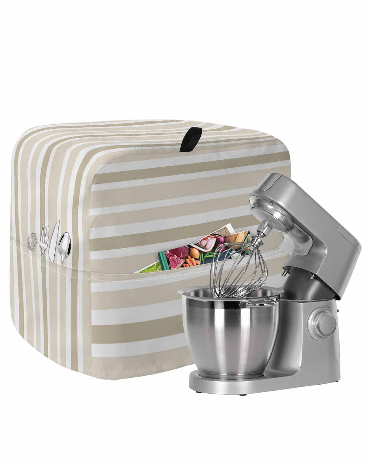 Beige Brown Striped Stand Mixer Dust Cover with Storage Pocket ...