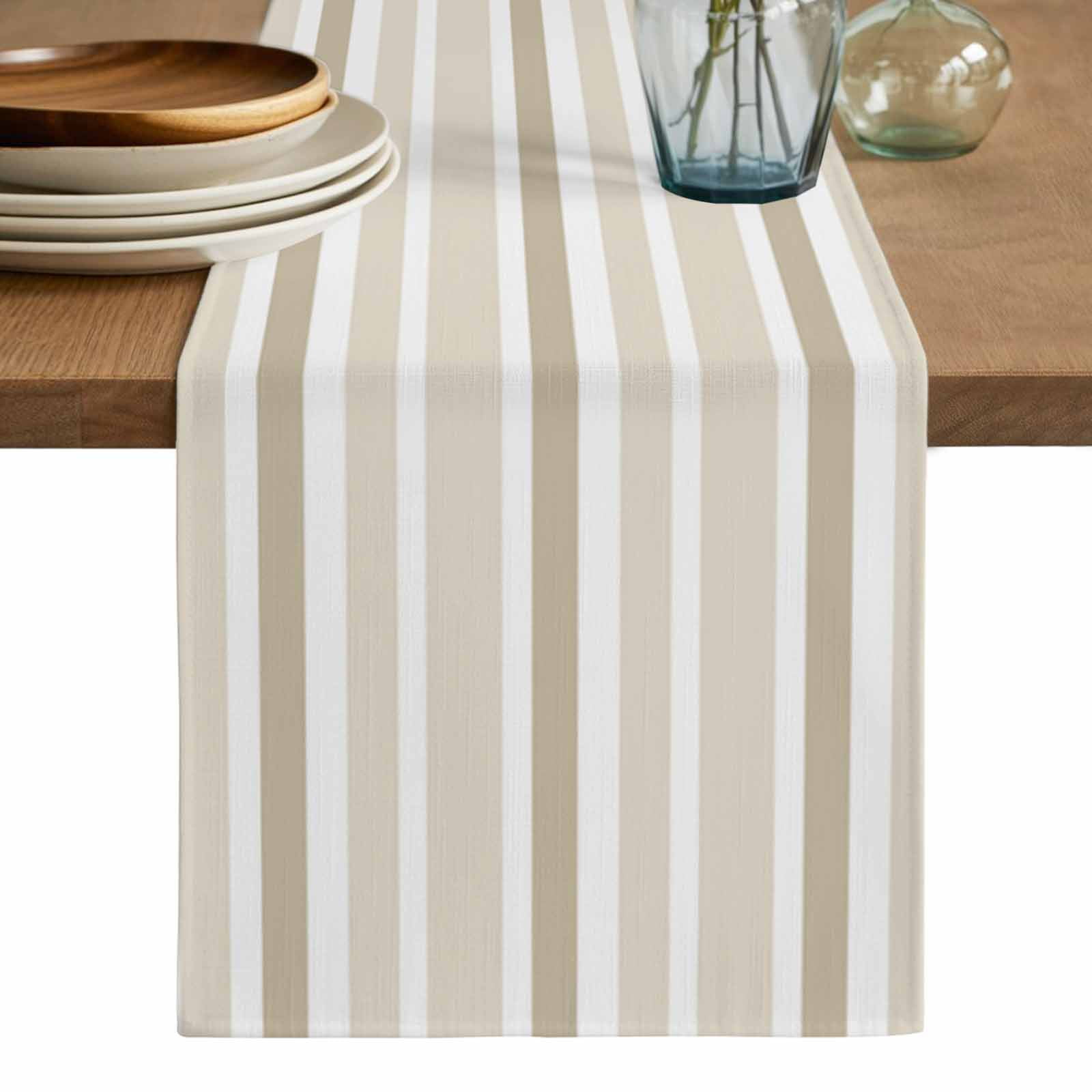 Beige Brown Striped Table Runner, Modern White Abstract Art Aesthetics ...