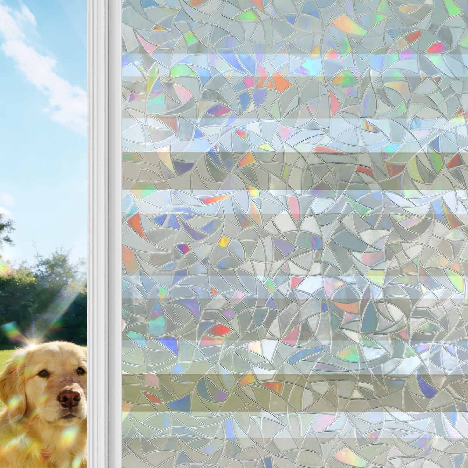 Beige Brown Striped Window Privacy Film Stain Glass,Reusable Decorative ...