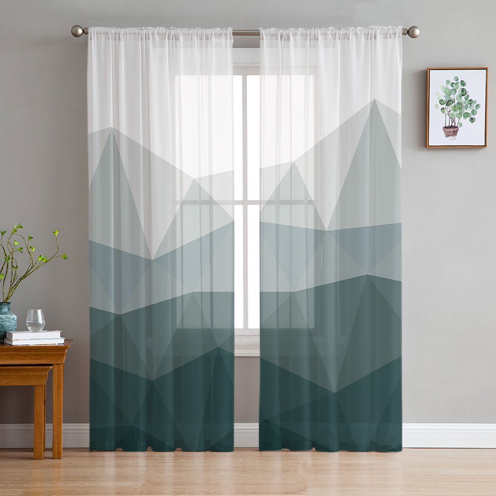 Beige Brown Triangle Curtains For Living Room Transparent Tulle Window ...