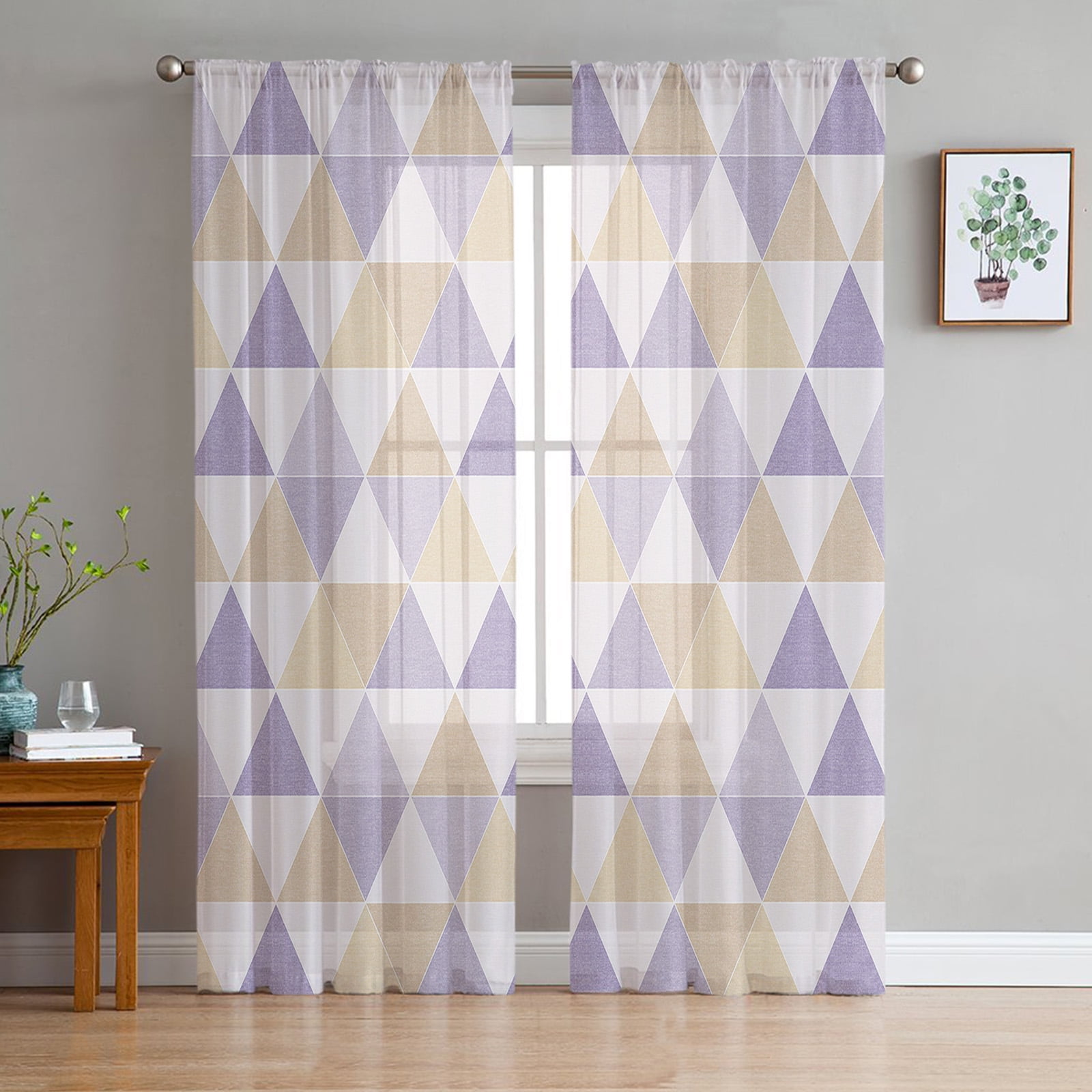 Beige Brown Triangle Curtains For Living Room Transparent Tulle Window Curtain Bedroom r Veil ...