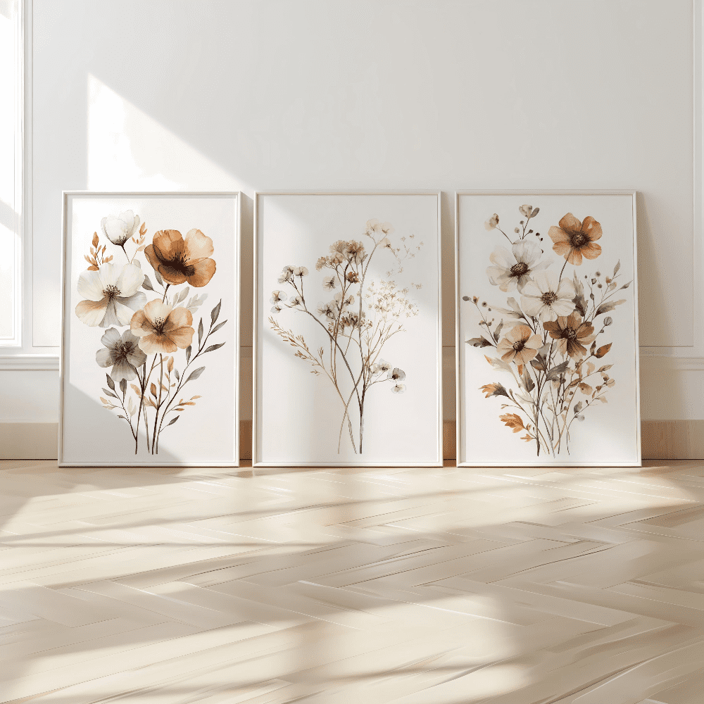 Beige Brown Watercolor Wildflower Botanical Minimalist Boho Poster ...