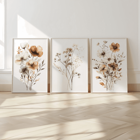 Beige Brown Watercolor Wildflower Botanical Minimalist Boho Poster ...
