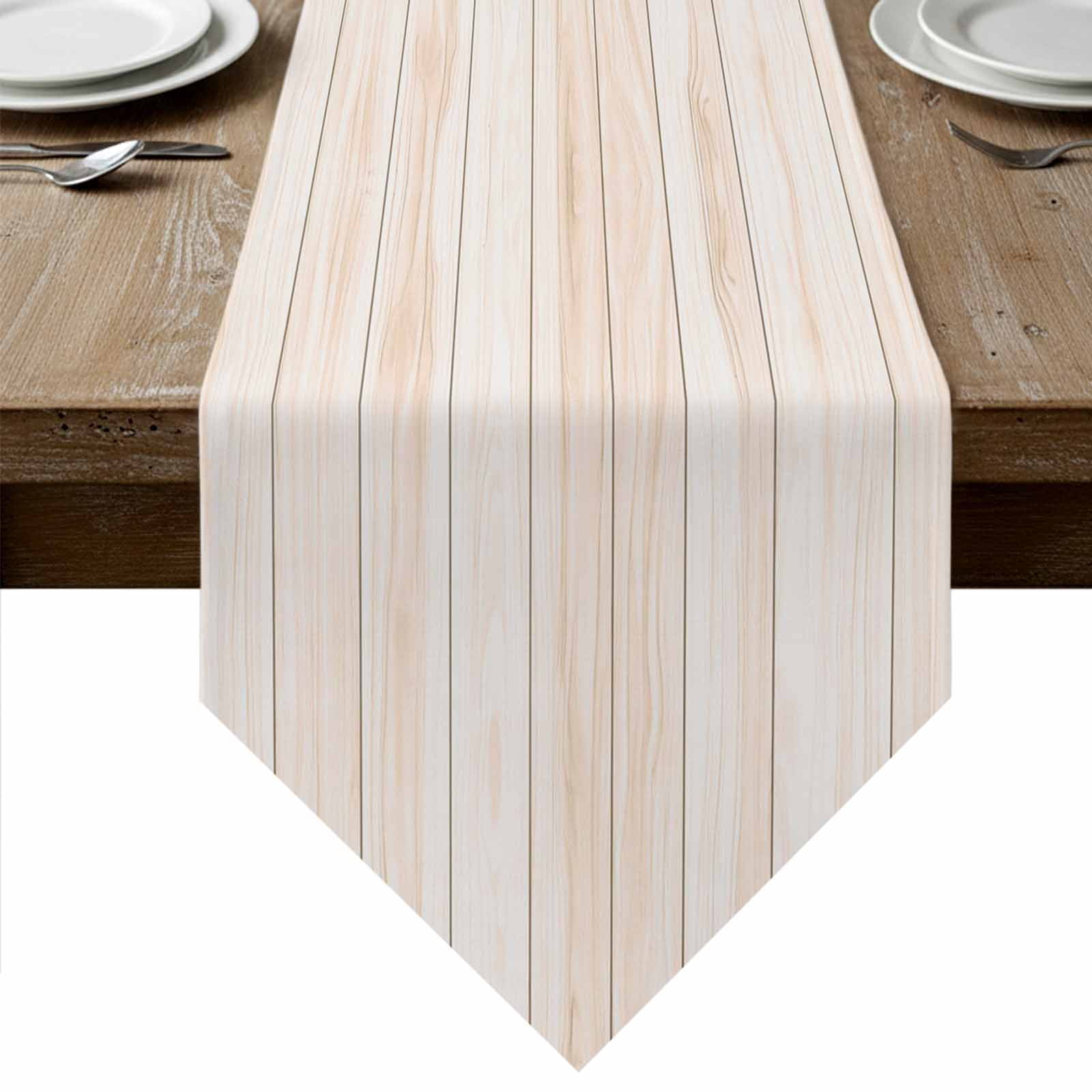 Beige Brown Wooden Grain Table Runner Linen Burlap Table Runner 108 ...