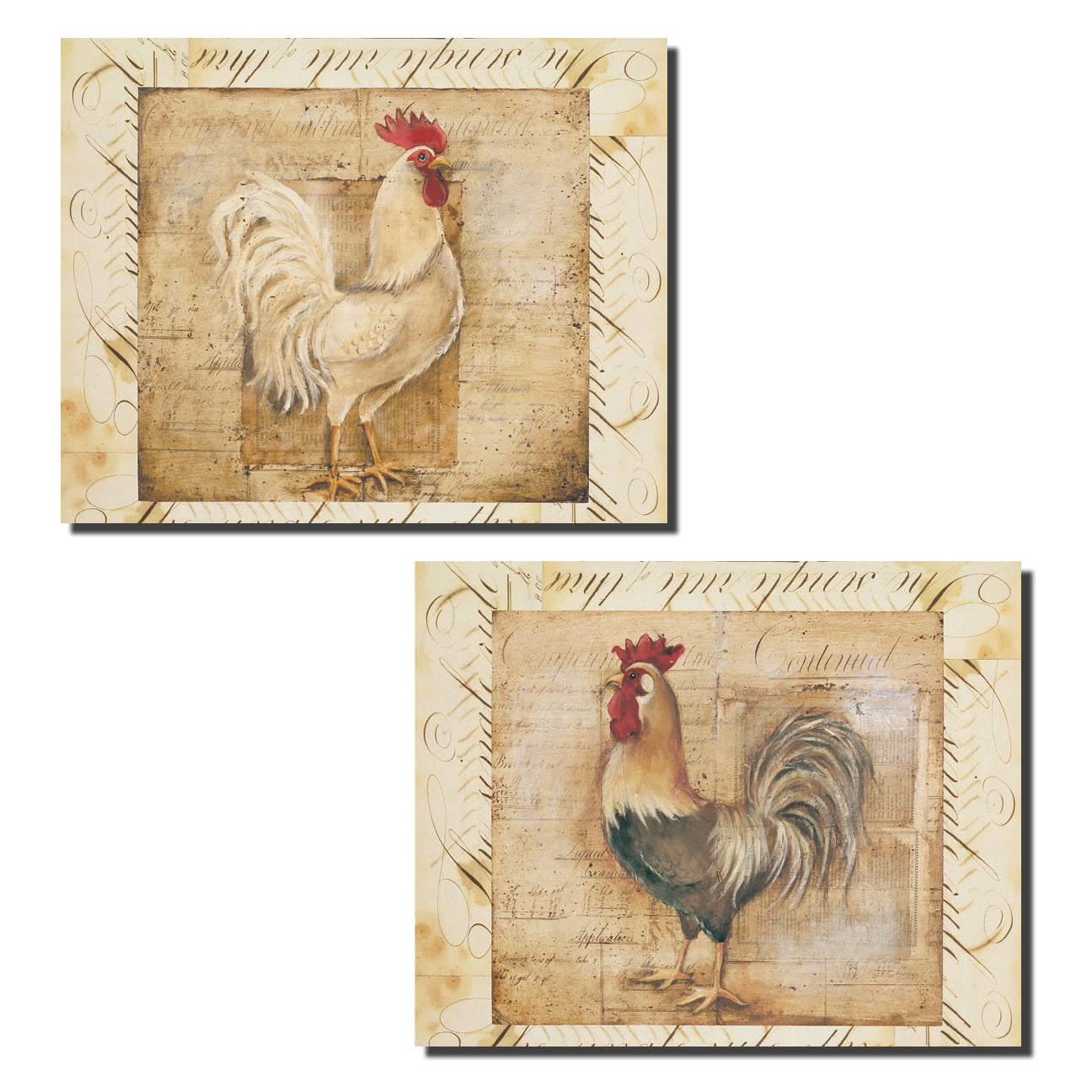 Beige, Brown and Red Rustic Rooster Set; Country Kitchen Decor; Two ...