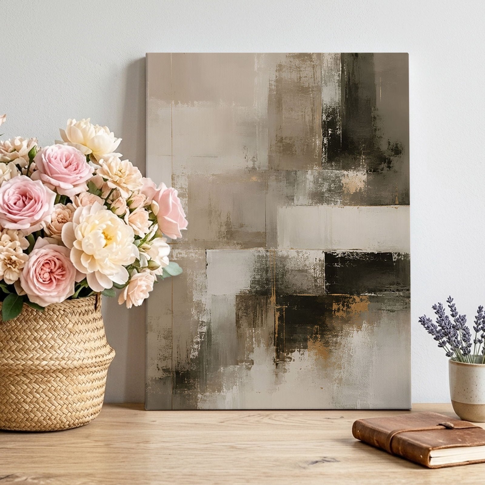 Beige Brushstrokes Canvas Wall Art for Living Room, Modern Abstract Art ...